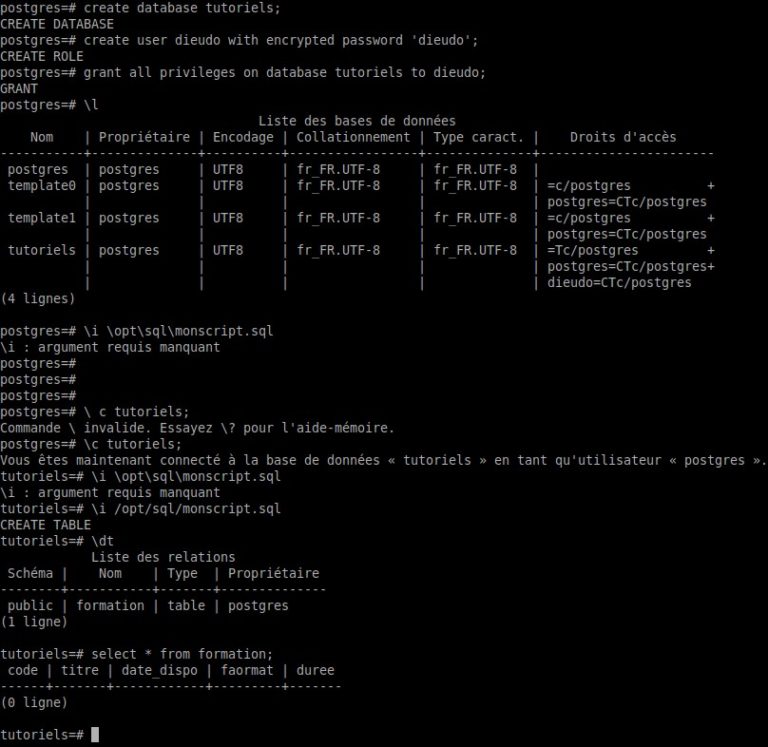 Initialiser et utiliser une base de données PostgreSQL sur centos - MIAFFO.NET